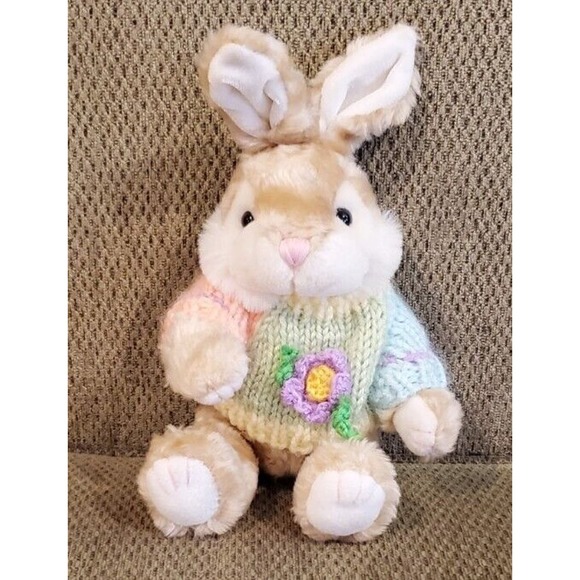 unknown | Toys | 8 Beige Plush Rabbit In Pastel Sweater Jointed Legs ...